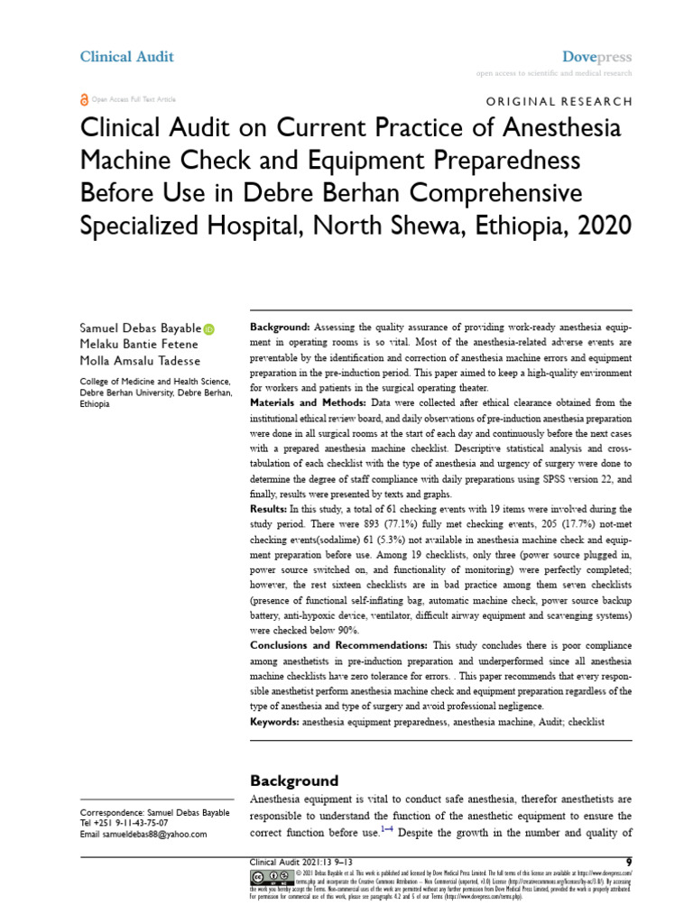 Anesthesia Equipment Audit in Ethiopia | PDF | Anesthesia | Surgery