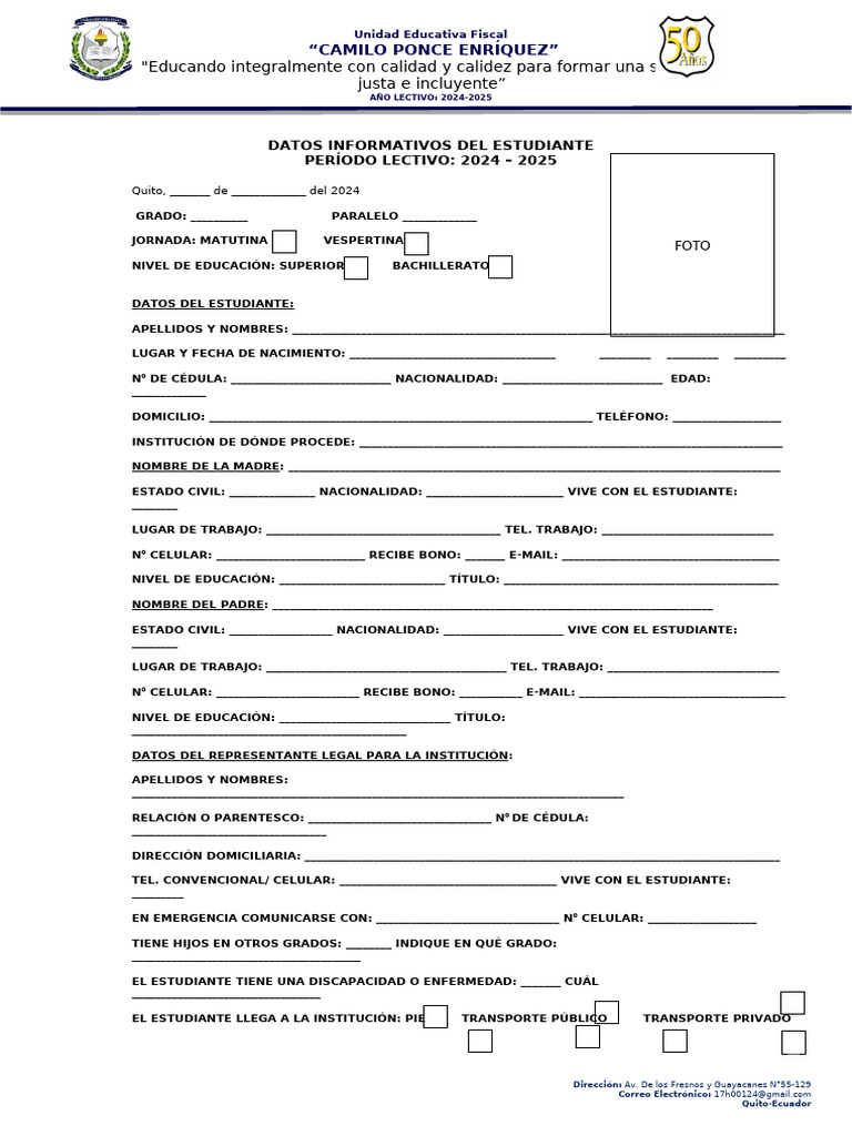 10.- Ficha datos informativos del estudiante | PDF