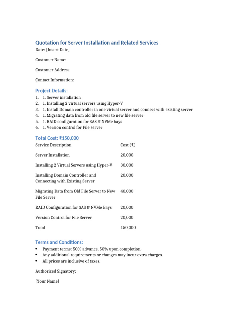 Quotation For Server Installation and Services | PDF