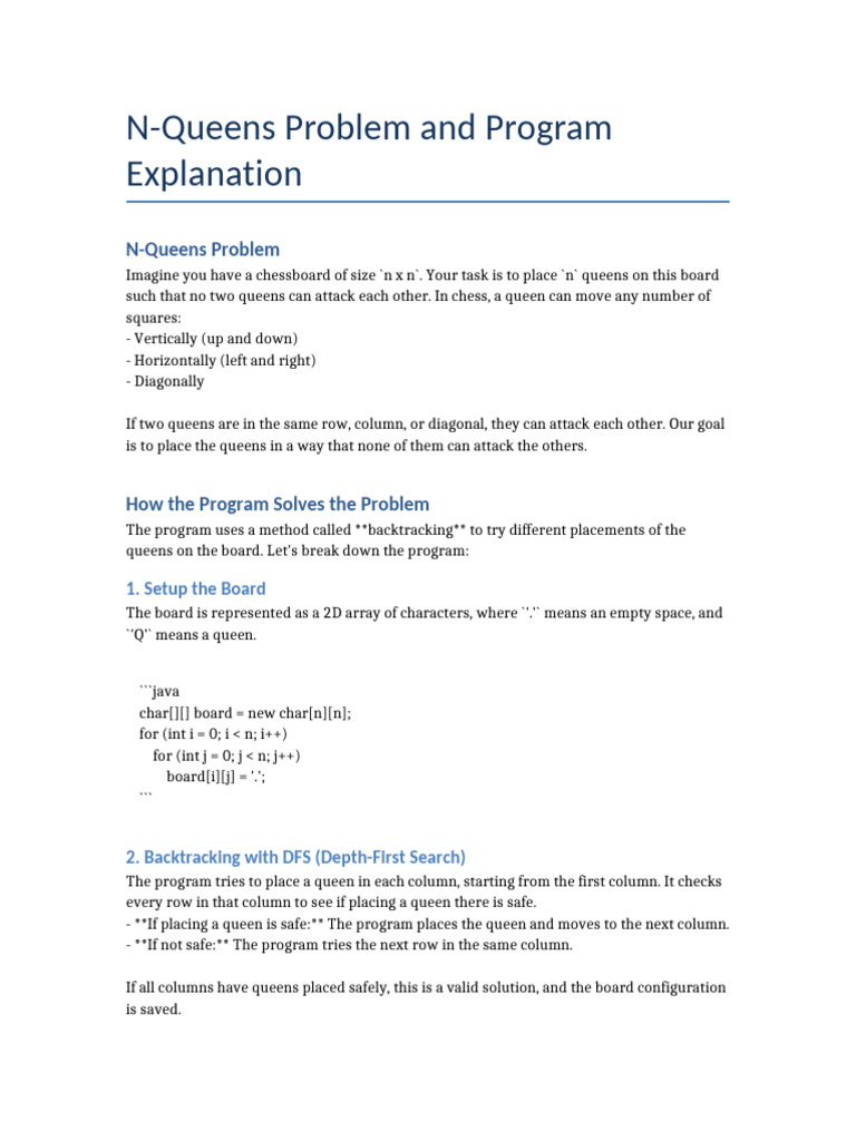 N Queens Problem Program Explanation | PDF | Computer Programming ...