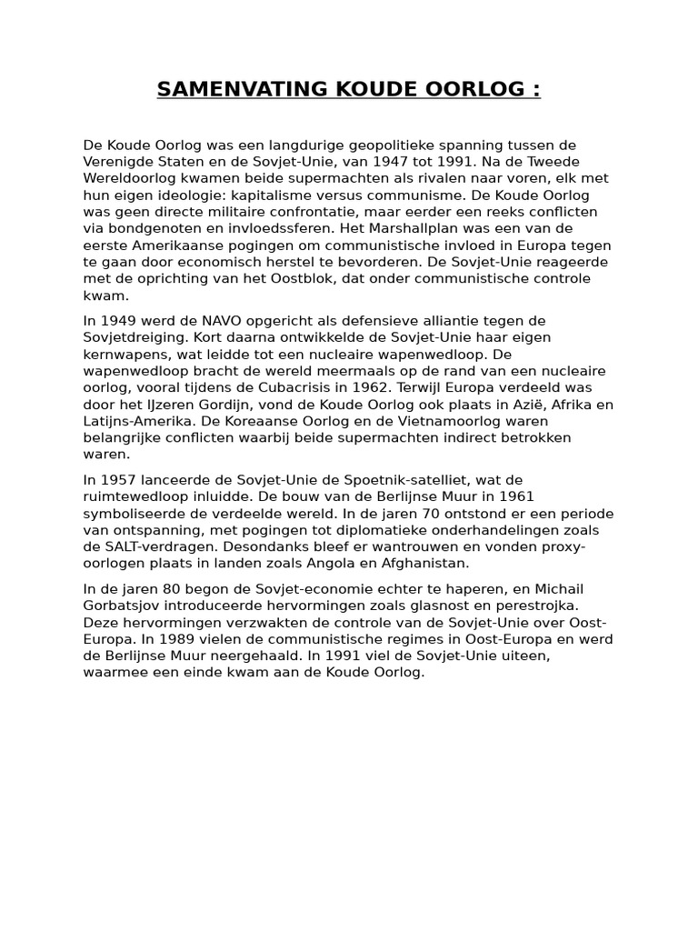 Samenvatting Koude Oorlog | PDF