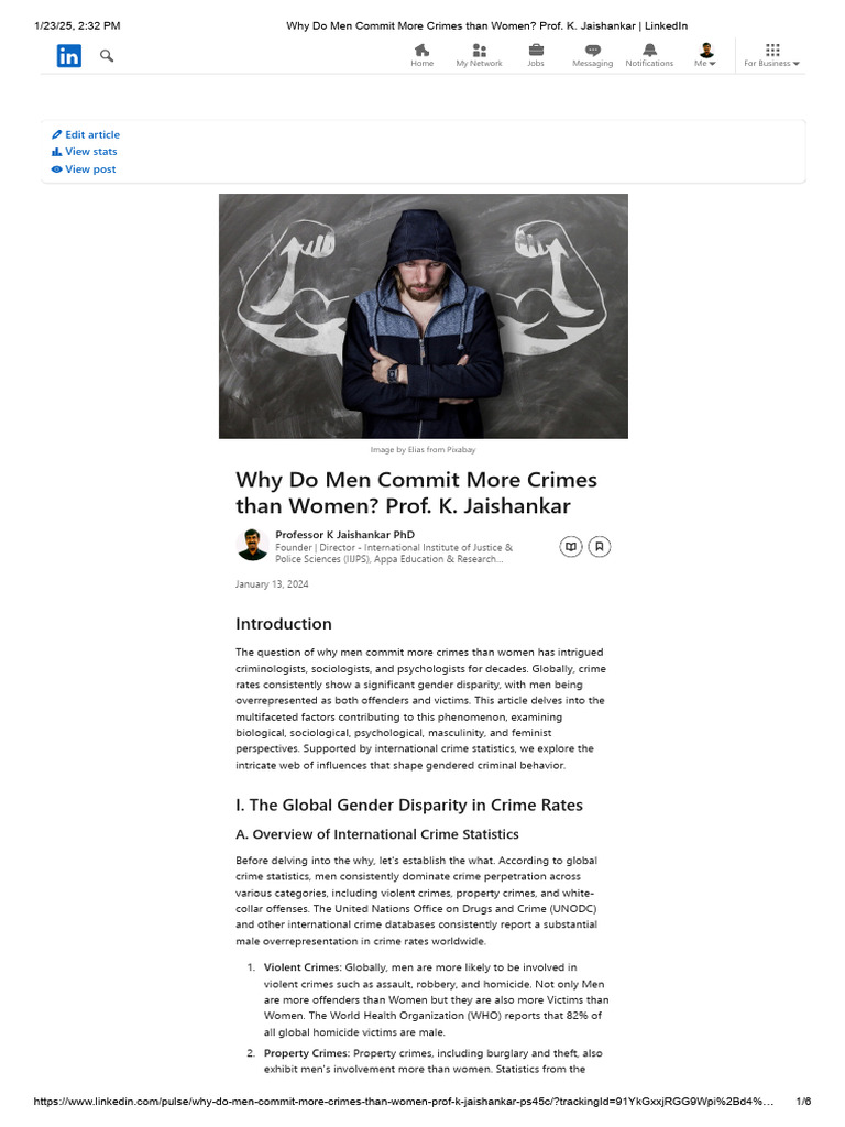 Why Do Men Commit More Crimes Than Women? K. Jaishankar | PDF | Crimes | Crime & Violence