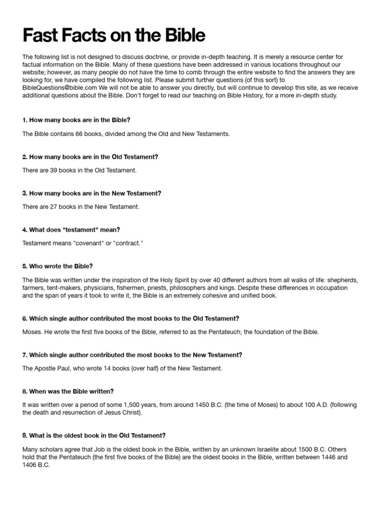 Fast Facts About The Bible | PDF | Bible | New Testament