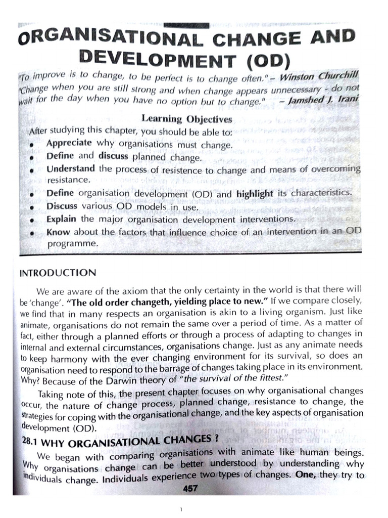 Notes On Organisational Change and Development (OD) | PDF