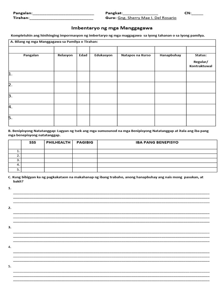 Imbentaryo NG Mga Manggagawa | PDF