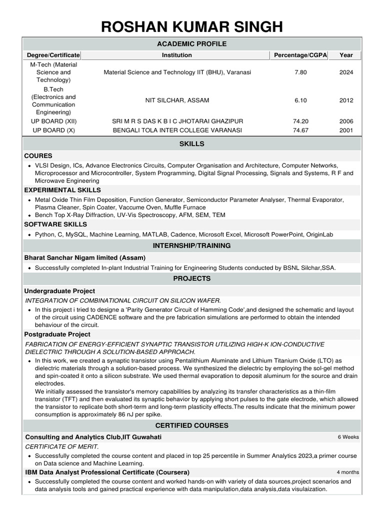 ROSHAN SINGH CoRe | PDF | Semiconductor Device Fabrication | Electronics