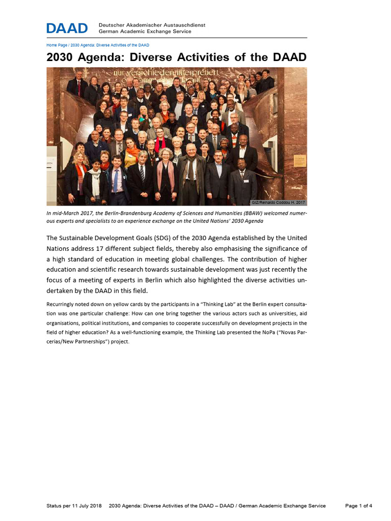 2030 Agenda Diverse Activities of The Daad | PDF