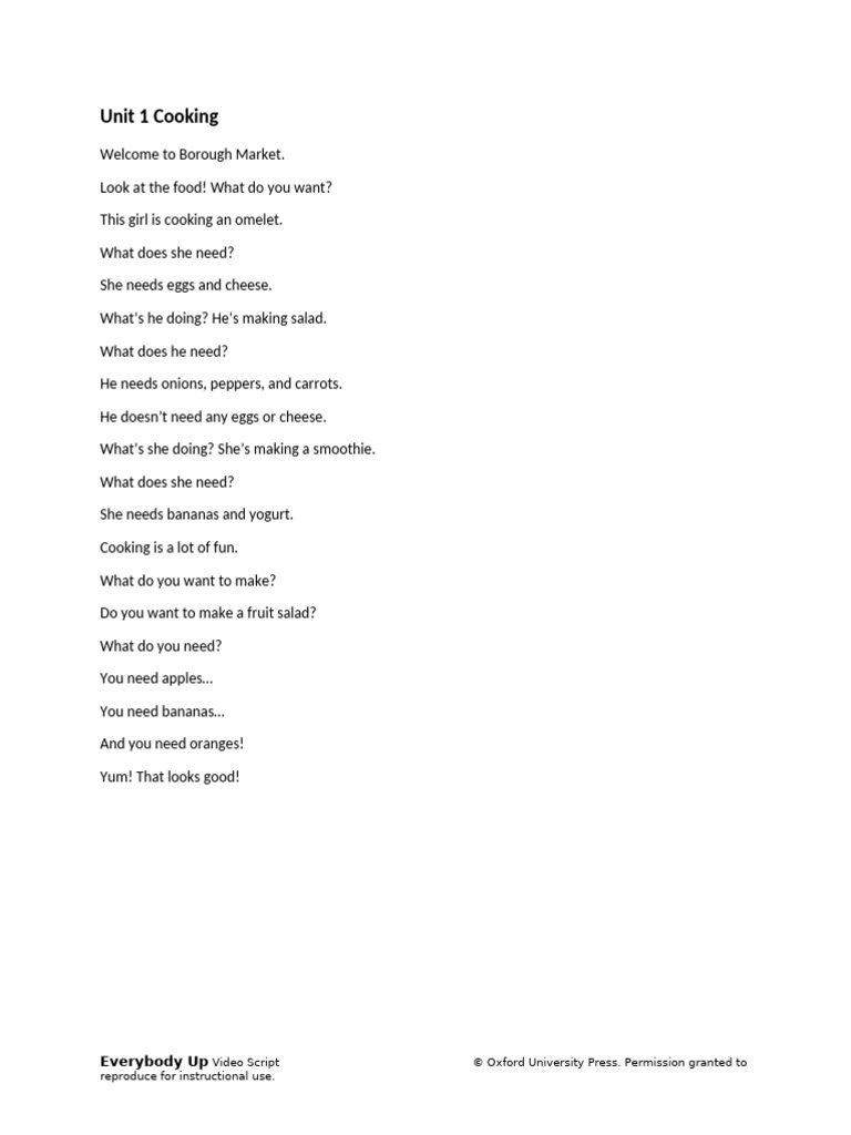 EU2e L3U1 Cooking Script | PDF