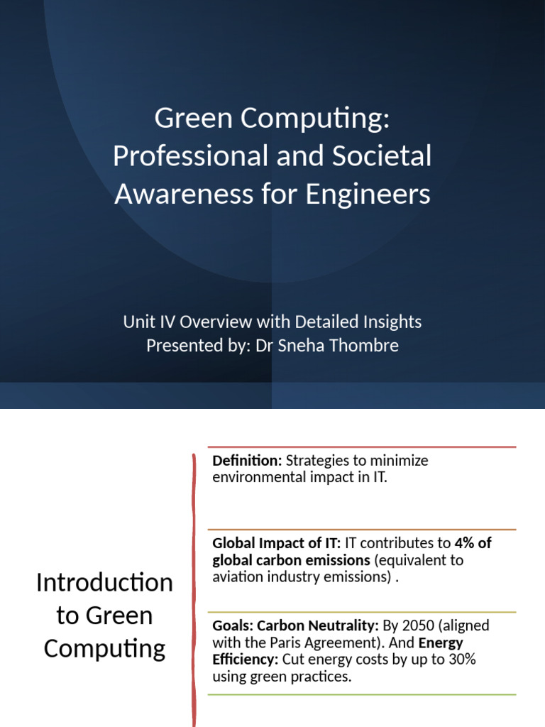 Green - Computing - Presentation For Khairnar Sir 1 | PDF | Efficient Energy Use | Data Center
