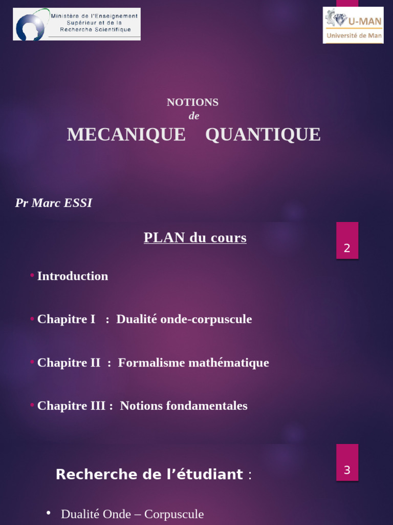 Mecanique Quantique-2021 | PDF | Mécanique quantique | Photon