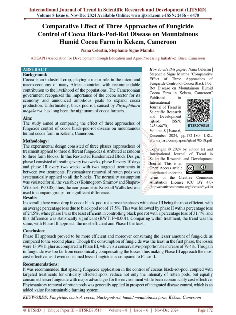 Comparative Effect of Three Approaches of Fungicide Control of Cocoa ...
