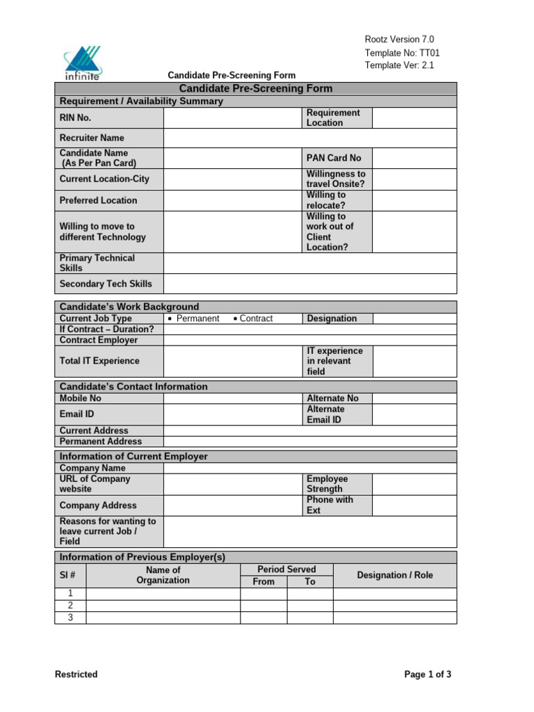 Candidate Pre-Screening Template | PDF