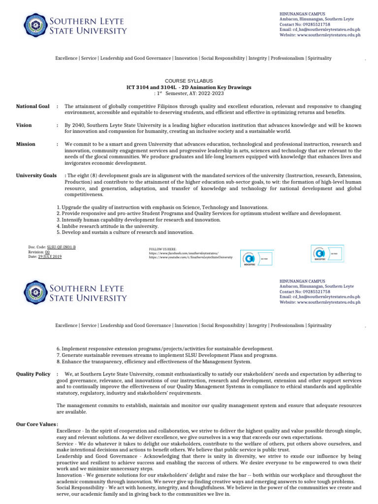 ICT 3104 and ICT 3104L 2D Animation Key Drawings Syllabus | PDF ...