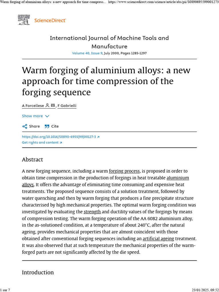 Warm Forging of Aluminium Alloys - A New Approach For Time Compression of The Forging Sequence ...