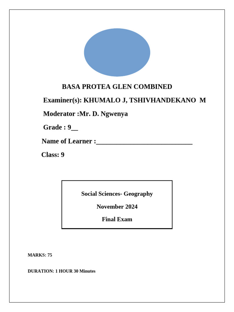 Grade 9 Geography Final Exam | PDF