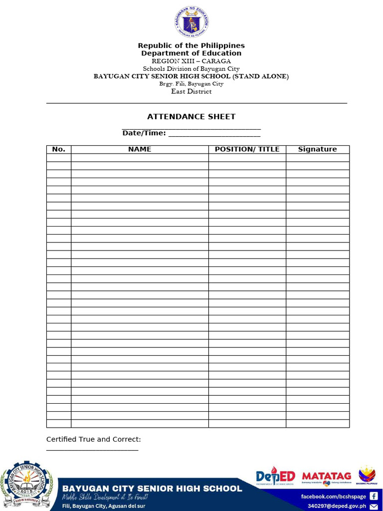 Revised ATTENDANCE TEMPLATE | PDF