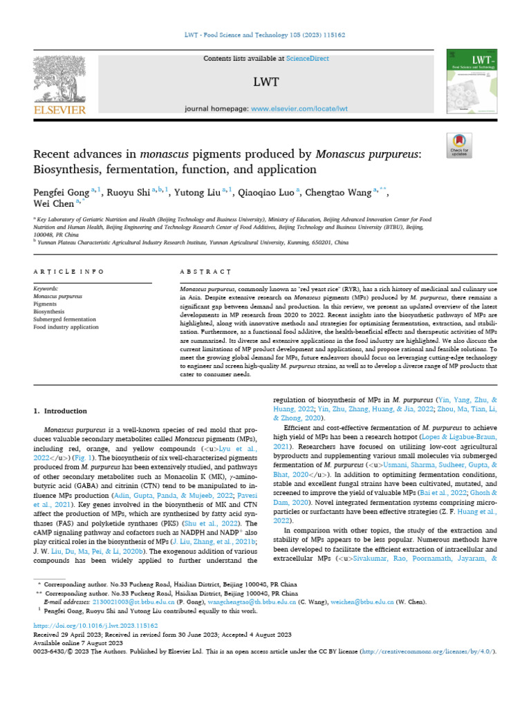 1 s2.0 S0023643823007417 Main | PDF | Nf κb | Amino Acid