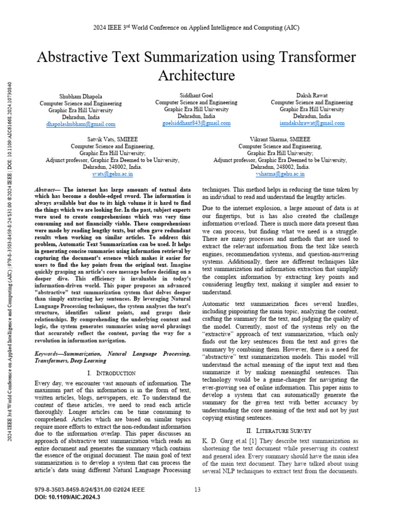 Abstractive Text Summarization Using Transformer Architecture | PDF ... Abstractive Text Summarization Using Transformer Architecture | PDF ...
