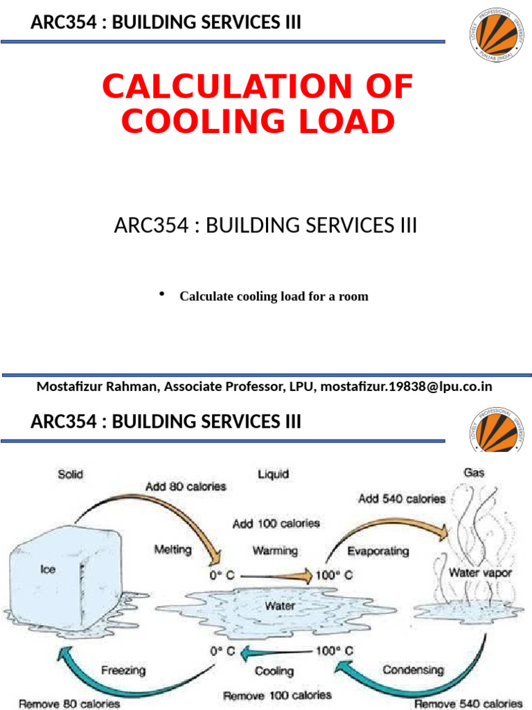 Lecture 8 Calculation of Cooling Load | PDF | Heat | Refrigeration