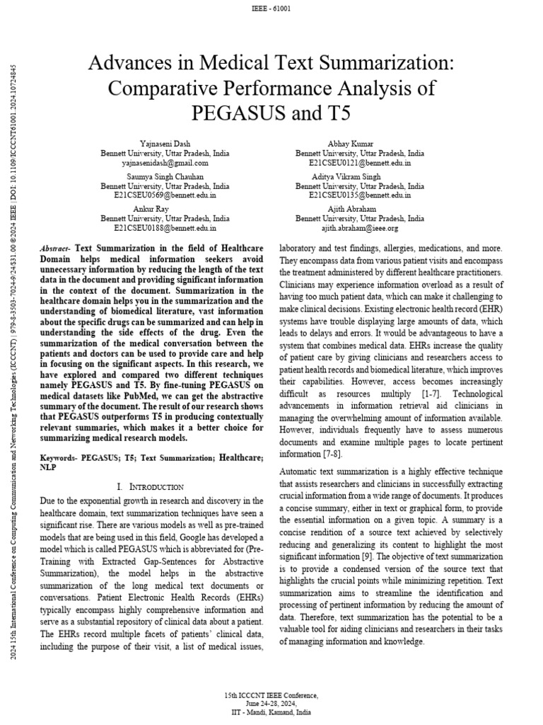 Advances in Medical Text Summarization Comparative Performance Analysis ...