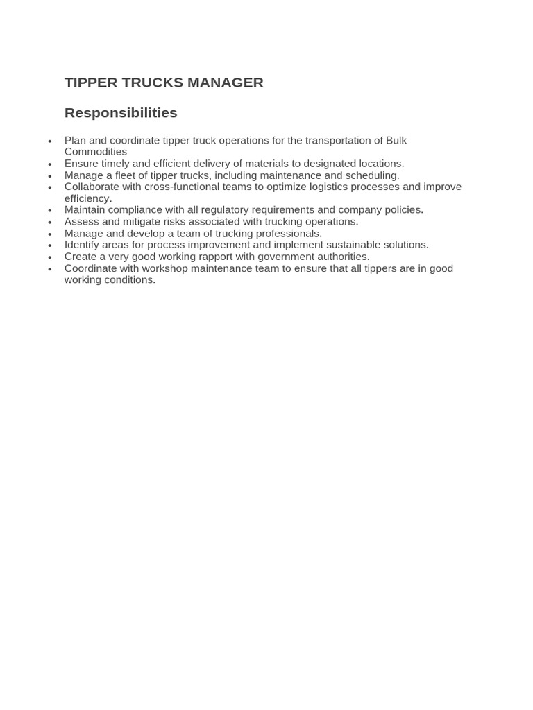 Tipper Fleet Operations Guide | PDF