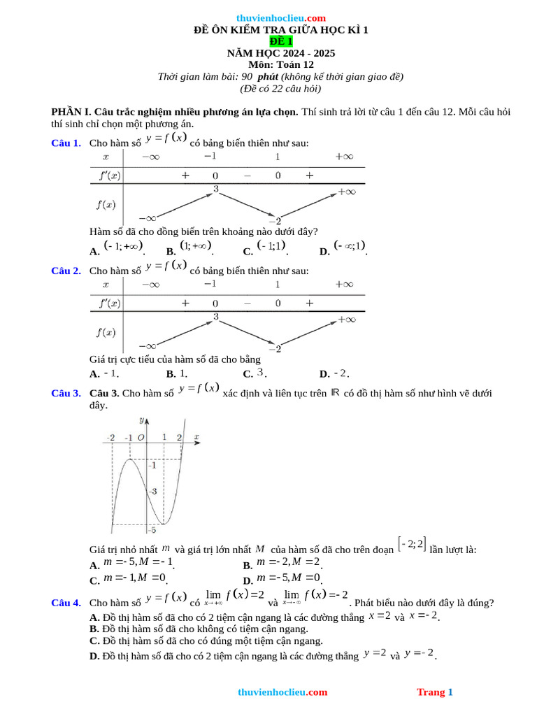 10-de-kiem-tra-giua-HK1-Toan-12-tham-khao-24-25 | PDF