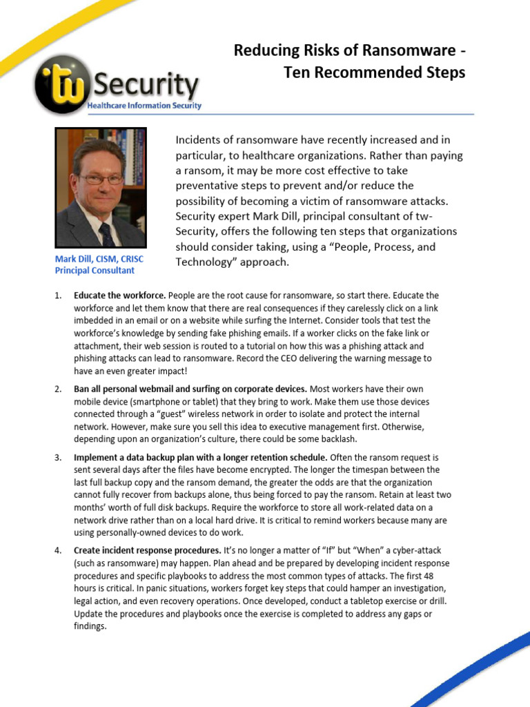 TW Security Reducing Risks of Ransomware Ten Steps | PDF | Ransomware ...