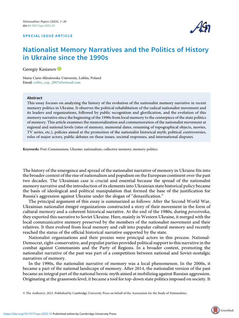 Nationalist Memory Narratives | PDF | Ukraine | Politics Of Ukraine