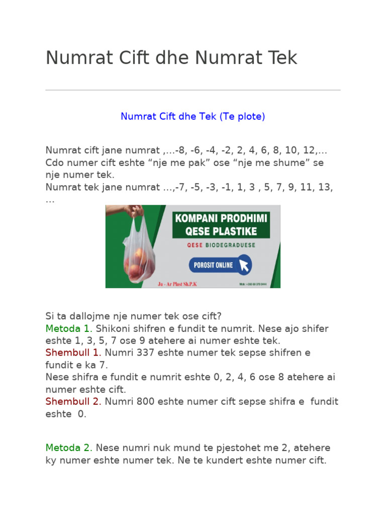 Numrat Cift Dhe Numrat Tek | PDF