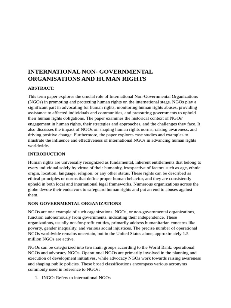 NGOs and Their Role in Human Rights | PDF | Non Governmental ...
