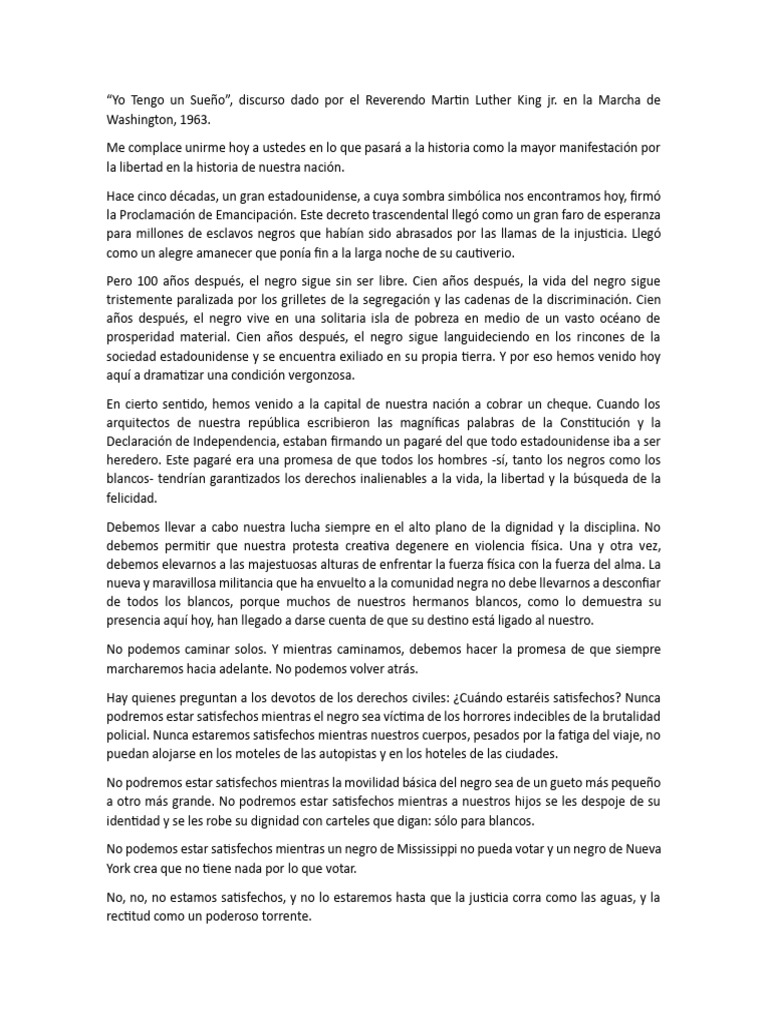 Discurso "Yo Tengo un Sueño" de MLK | PDF