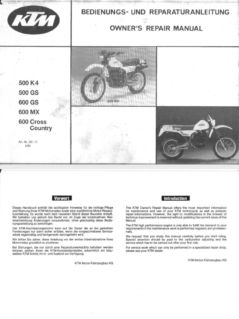 Repair Manual 1986 KTM600 500 400 | PDF