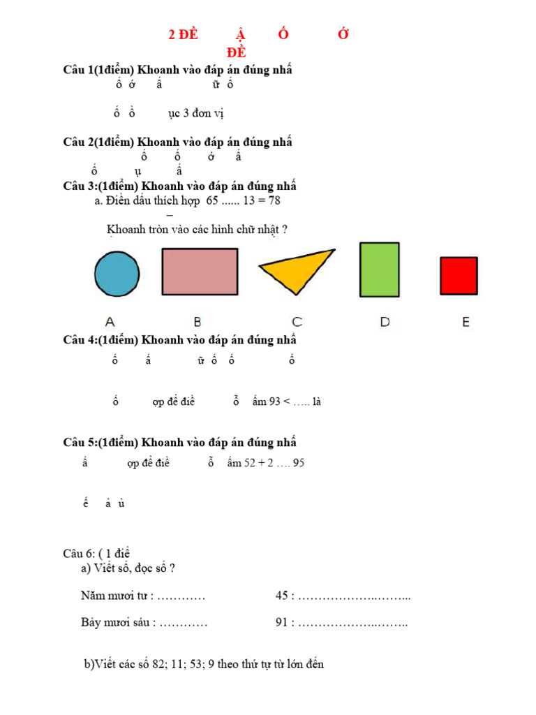 2 ĐỀ KIỂM TRA CK2 TOÁN + TV LỚP 1 | PDF