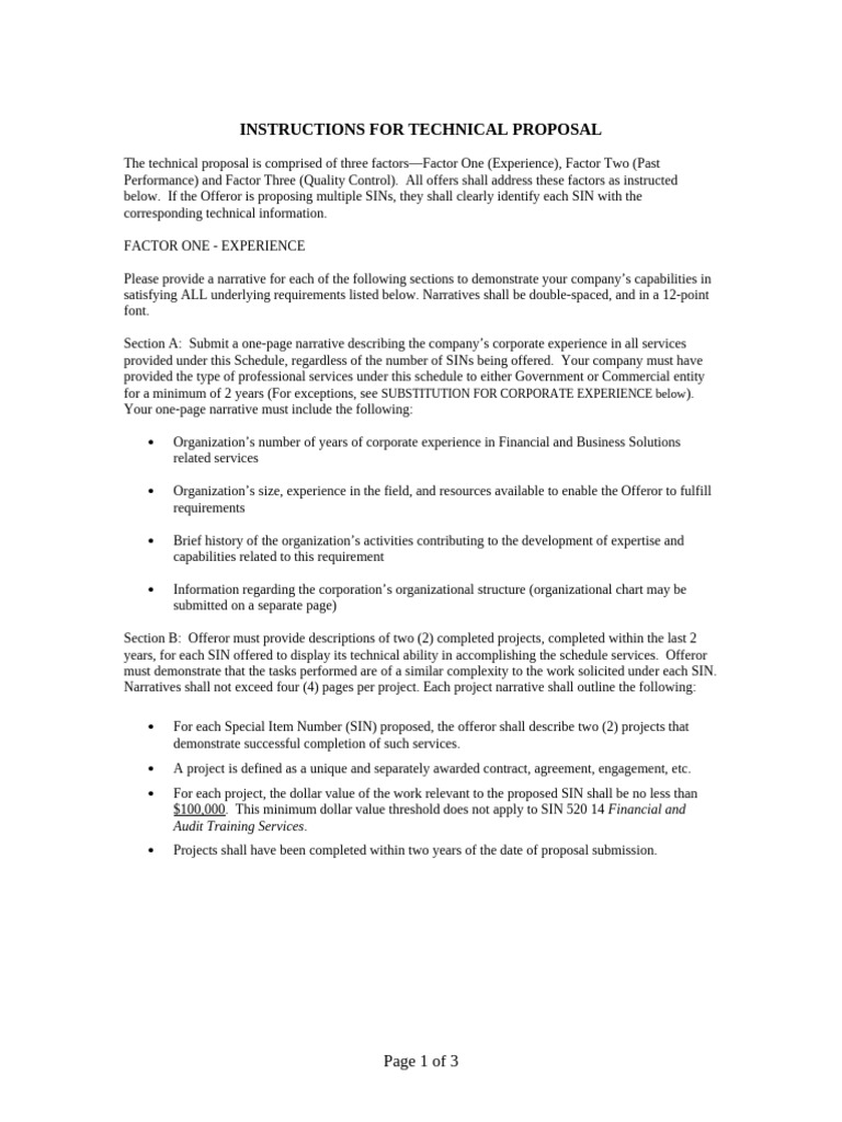 instructions for technical proposal | PDF | Offer And Acceptance ...