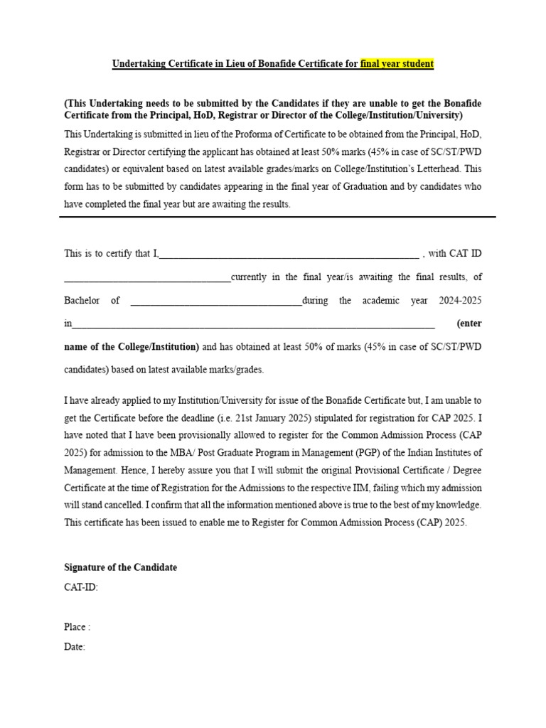 Self Undertaking | PDF