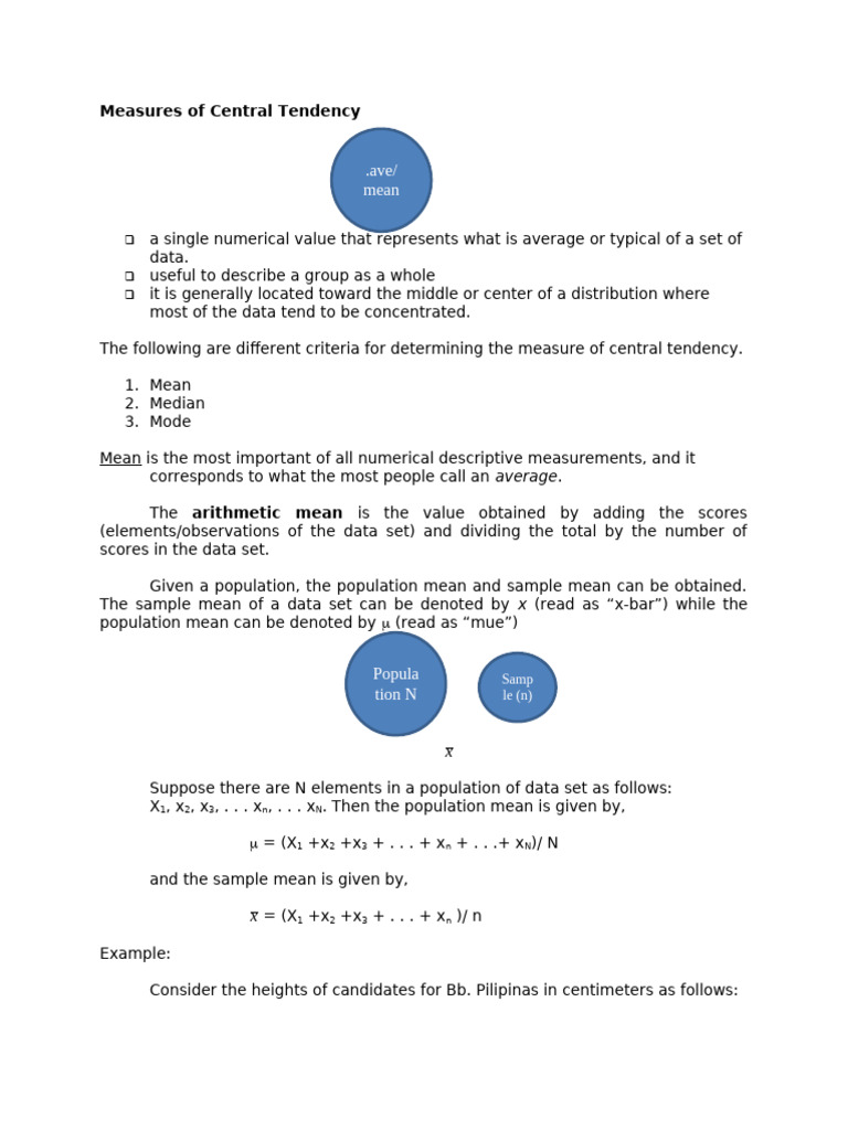 Understanding Central Tendency Measures | PDF | Mean | Standard Deviation