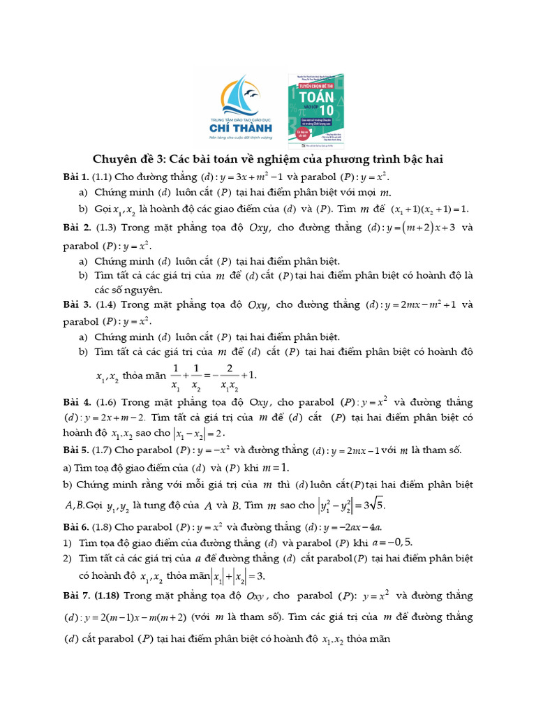 Cac Bai Toan Ve Nghiem Cua Phuong Trinh Bac Hai | PDF