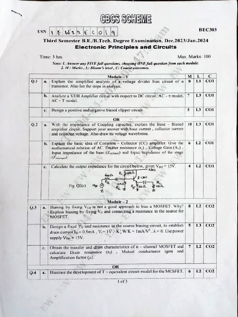 EPC Question Paper | PDF | Amplifier | Electrical Impedance