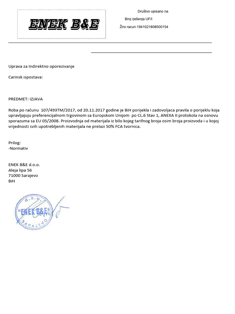 Izjave Za Izvoz | PDF