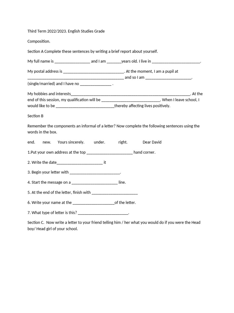 Third Term 2nd CA English - Grade 6 | PDF