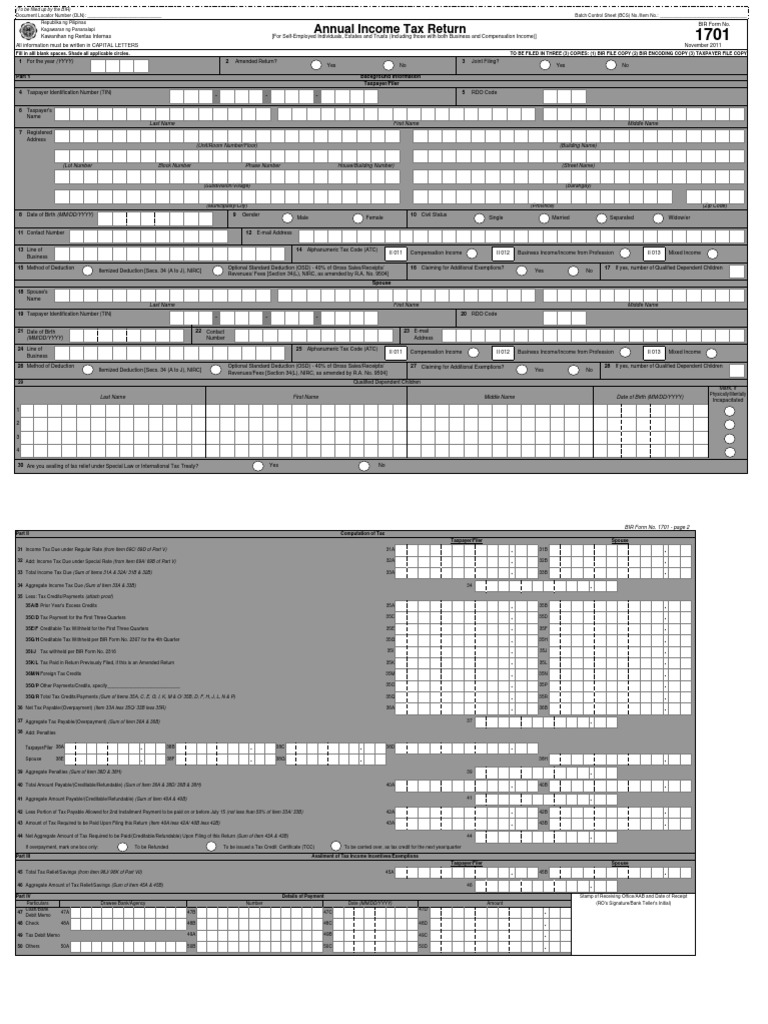 Bir Form 1701 Annual Income Tax Return - Printable Forms Free Online