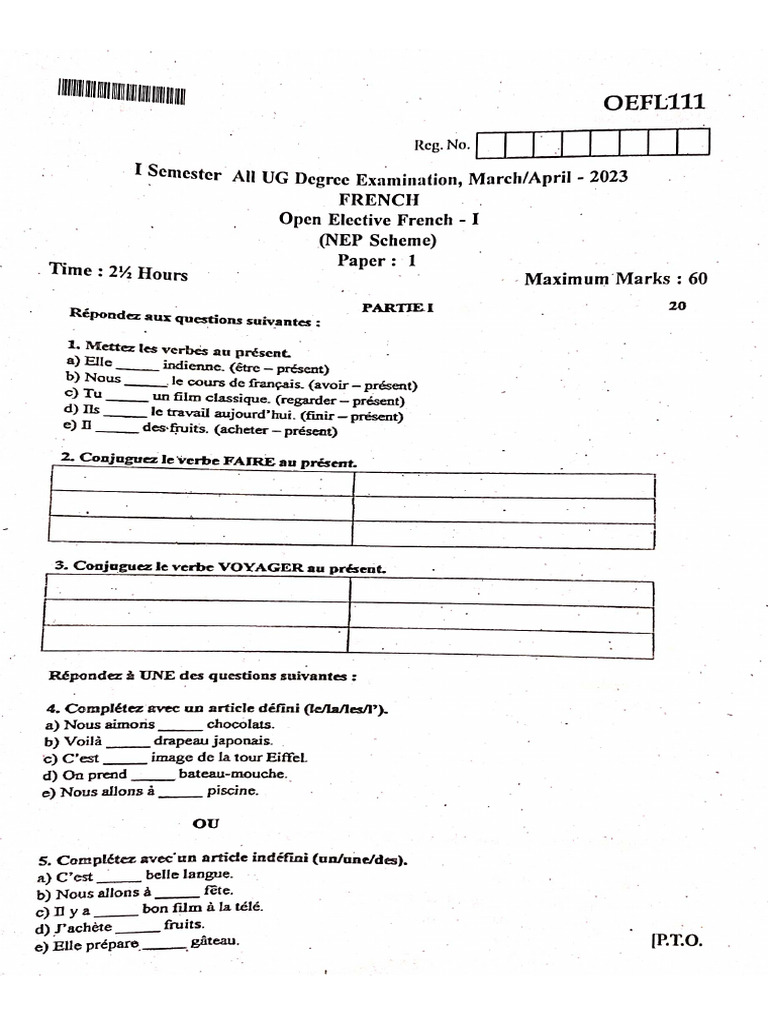 French - 1st Sem Open Elective April 2023 | PDF