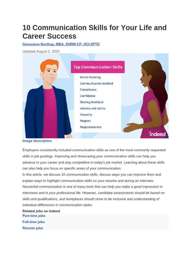 Top 10 Communication Skills for Careers | PDF | Communication ...