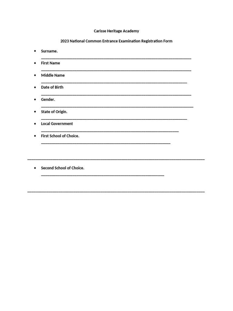 Students Common Entrance Form | PDF