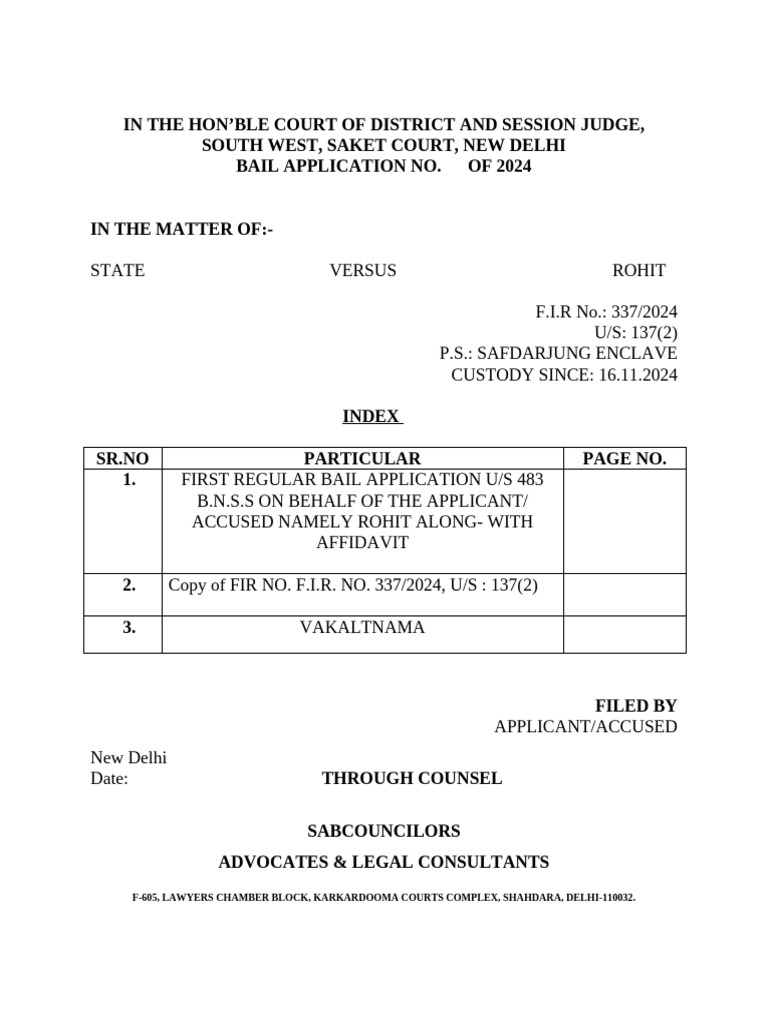 Updated Bail Application @rohit | PDF | Bail | Crimes