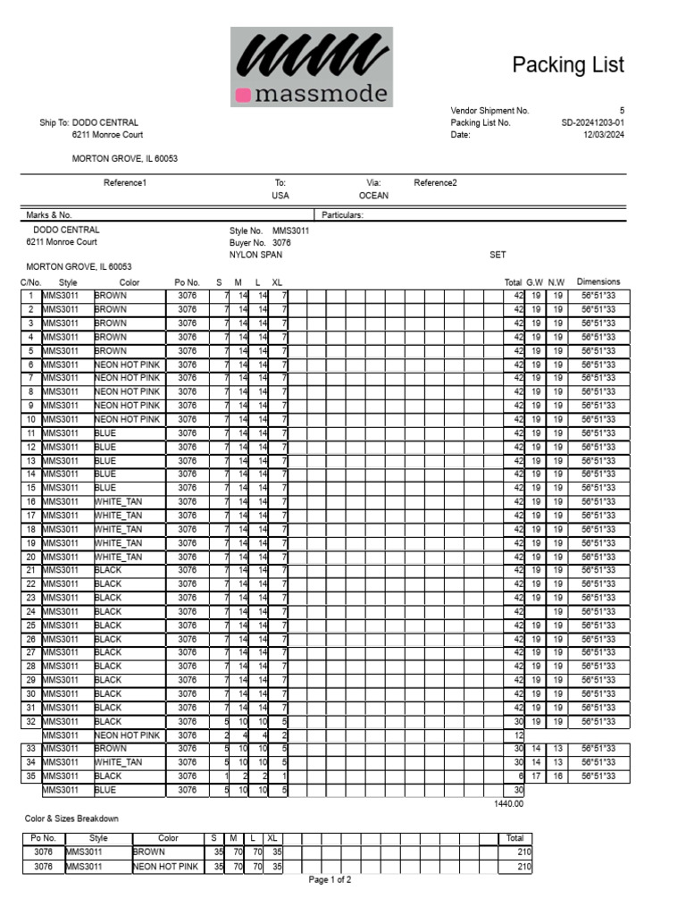 PO#3769_PACKING LIST | PDF | Color