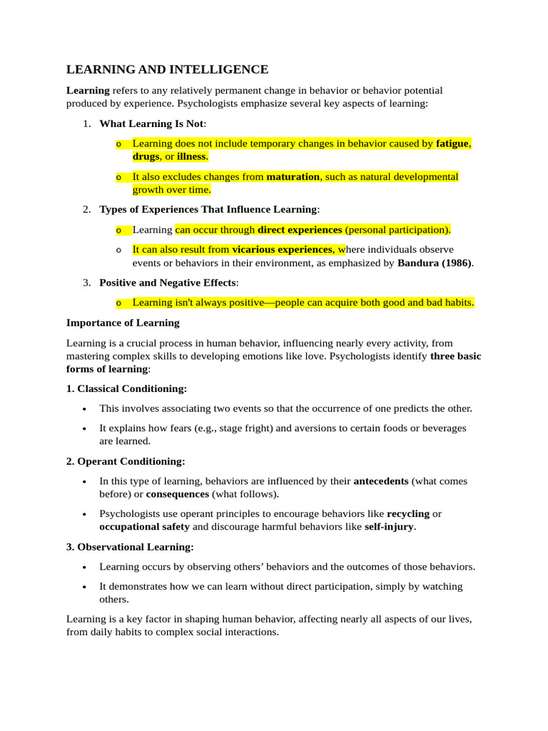 Learning and Intelligence | PDF | Classical Conditioning | Reinforcement