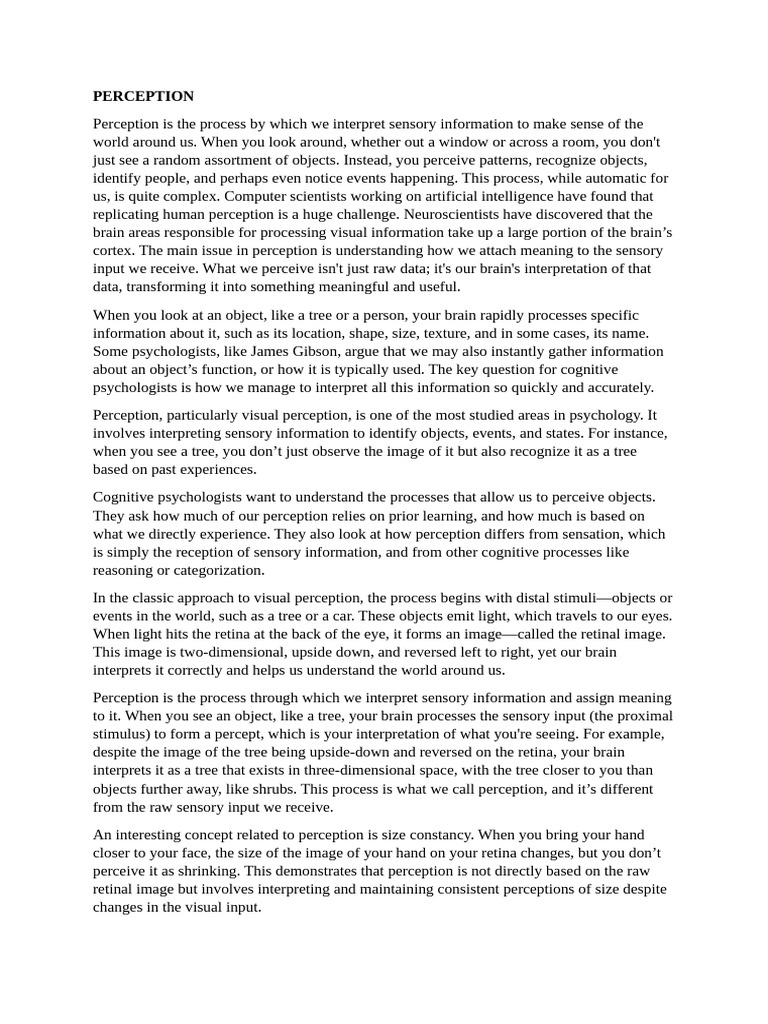 PERCEPTION-cognitive Psych | PDF | Perception | Visual Perception
