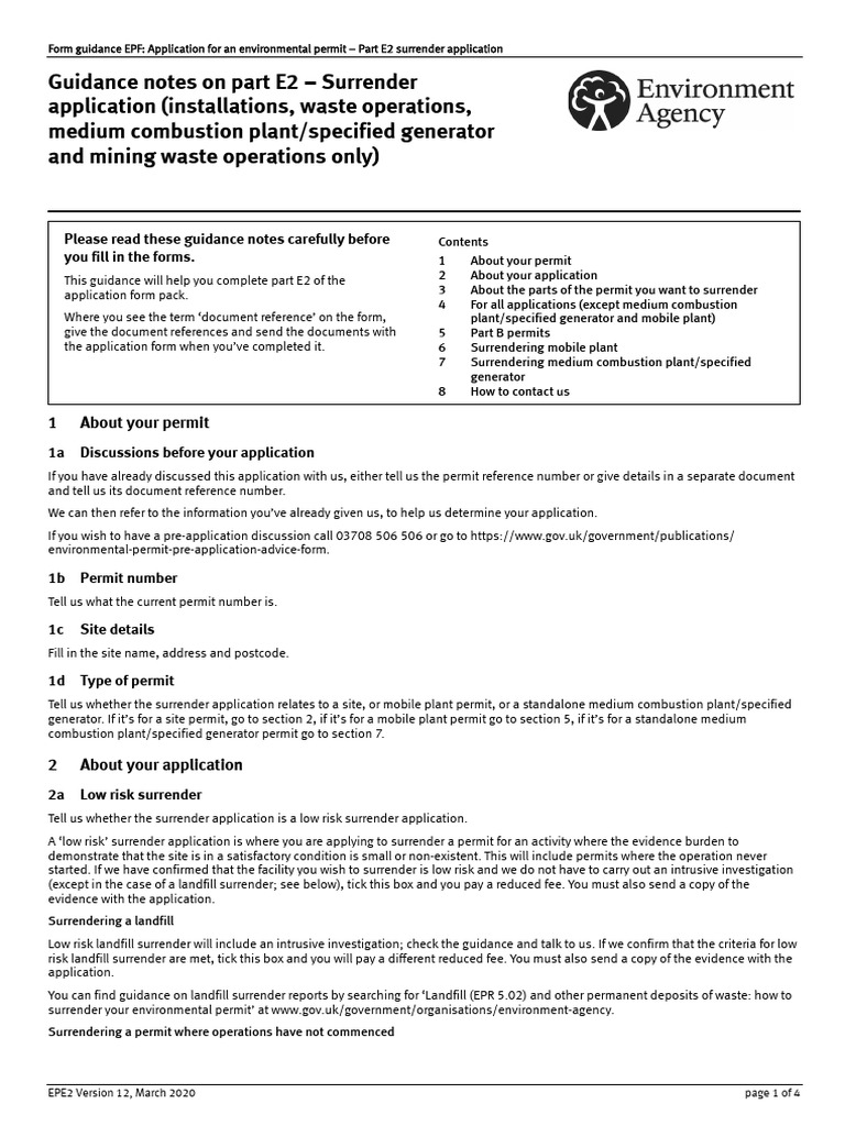 Form Guidance EPC Part E2 Surrender Application | PDF | Waste | Landfill