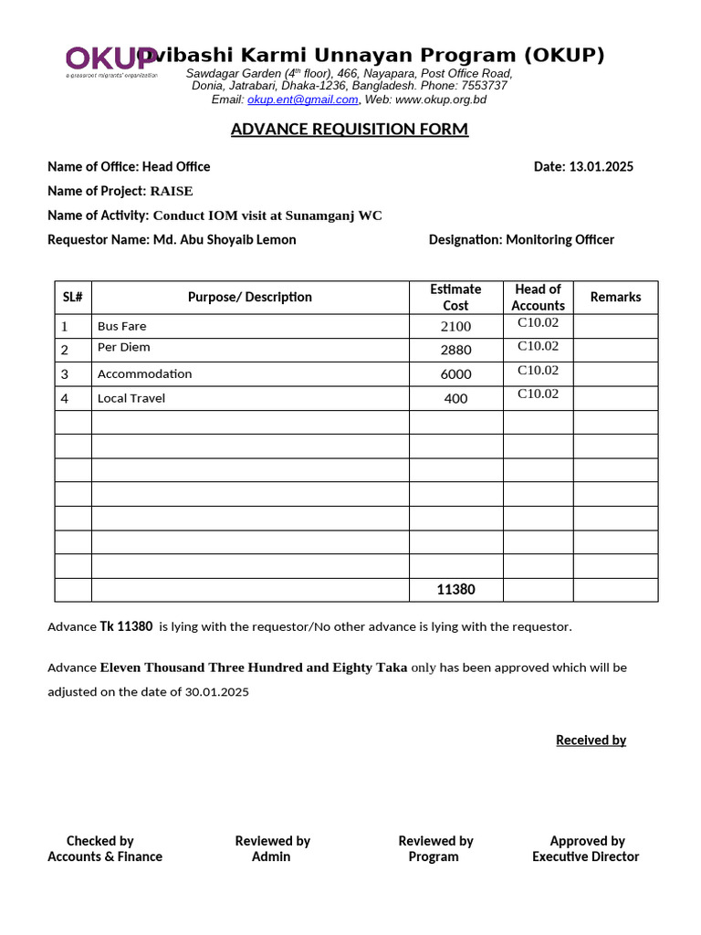 Advance Requisition Form | PDF | Bangladesh | Currency
